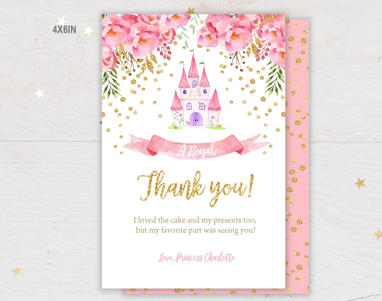 Princess Thank You Card 5x7in 4x6in / Princess Party Thank | Etsy
