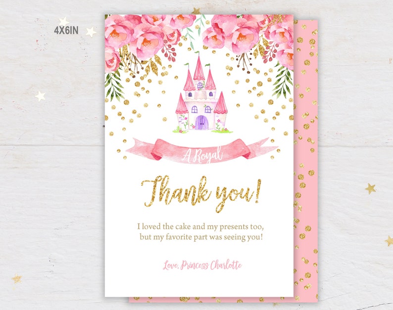 Princess Thank You Card 5x7in 4x6in / Princess Party Thank | Etsy