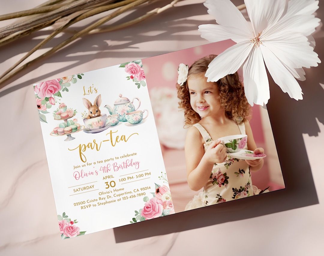 Easter Tea Party Birthday Photo Invitation Pink Floral Garden Tea Party ...