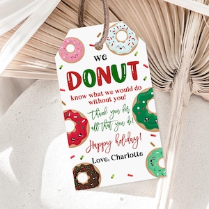 Editable Donut Appreciation Gift Tags Christmas Staff Teacher Volunteer ...