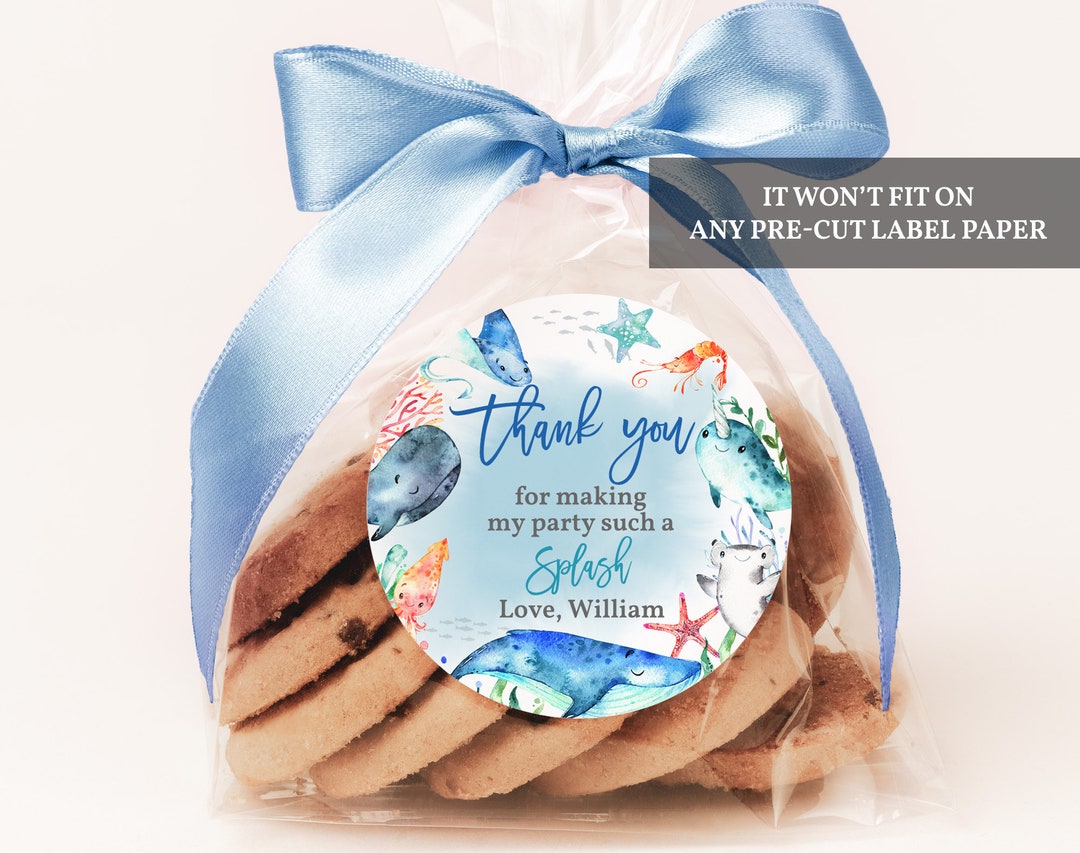 Sea Birthday Favor Label Sea Party Sticker Decor Ocean Thank You Tag ...