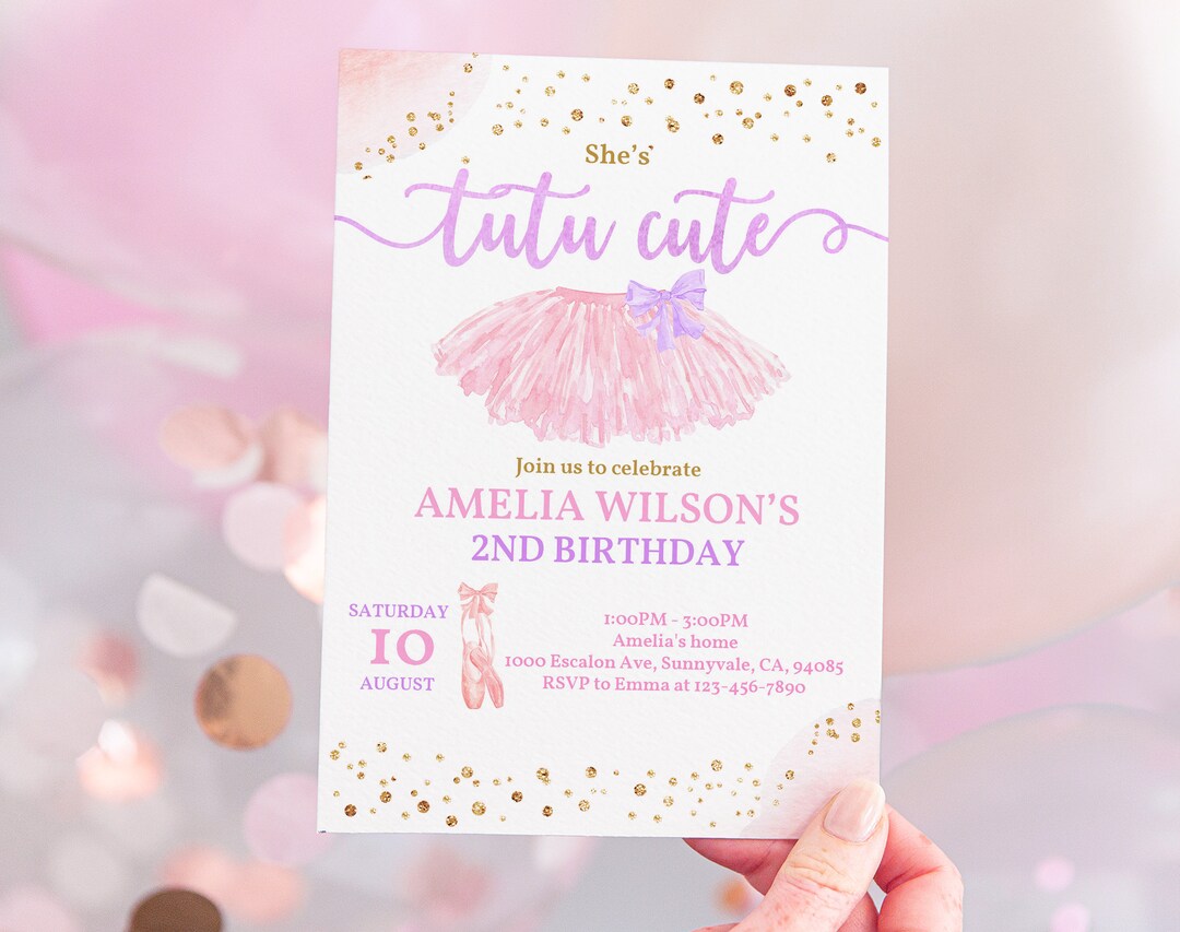 Tutu Birthday Invitation Ballerina Invite Pink Purple Gold 2nd Birthday ...