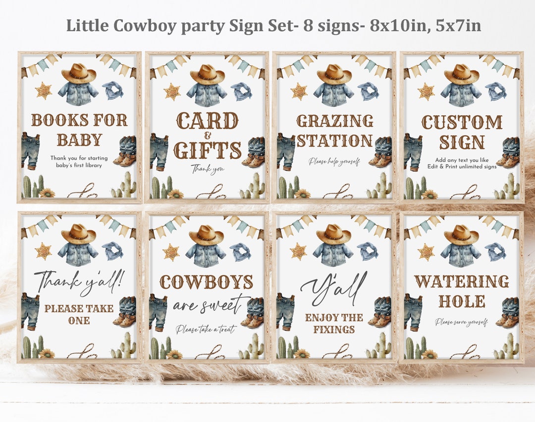 Little Cowboy Baby Shower Sign Set Wild West Table Sign Bundle Cowboy ...