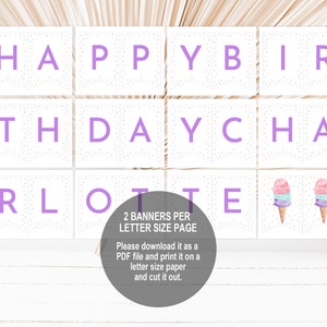 Editable Ice Cream Birthday Banner Printable Happy Birthday Banner Pink ...