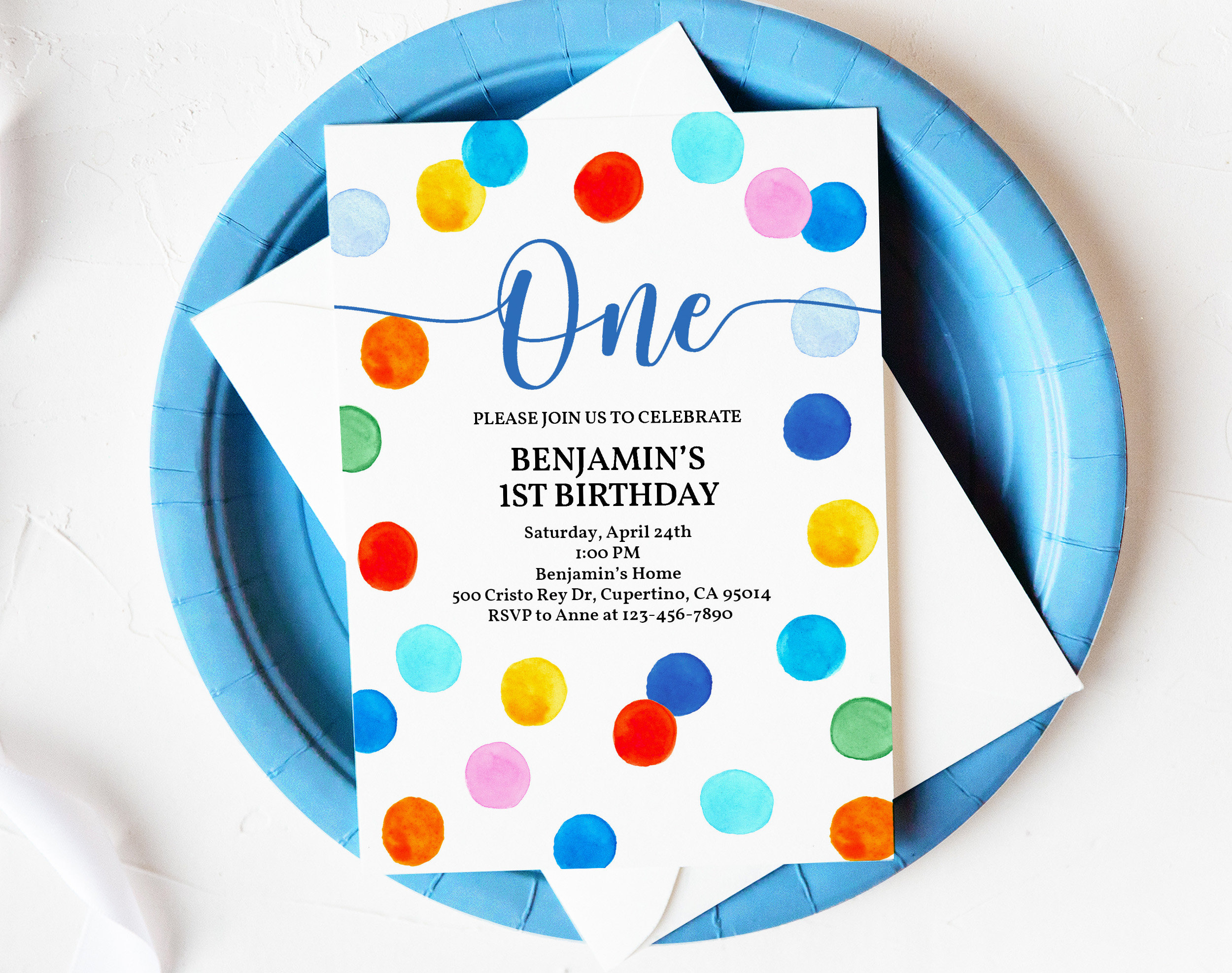 Rainbow Polka Dot Birthday Invitation Watercolor Spots - Etsy Australia