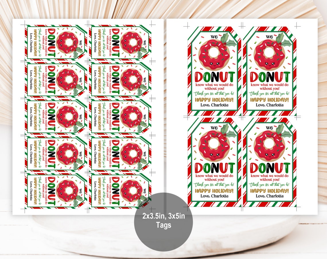 Christmas Donut Gift Tag: Editable Thank You for Teachers & Staff Cht70 ...