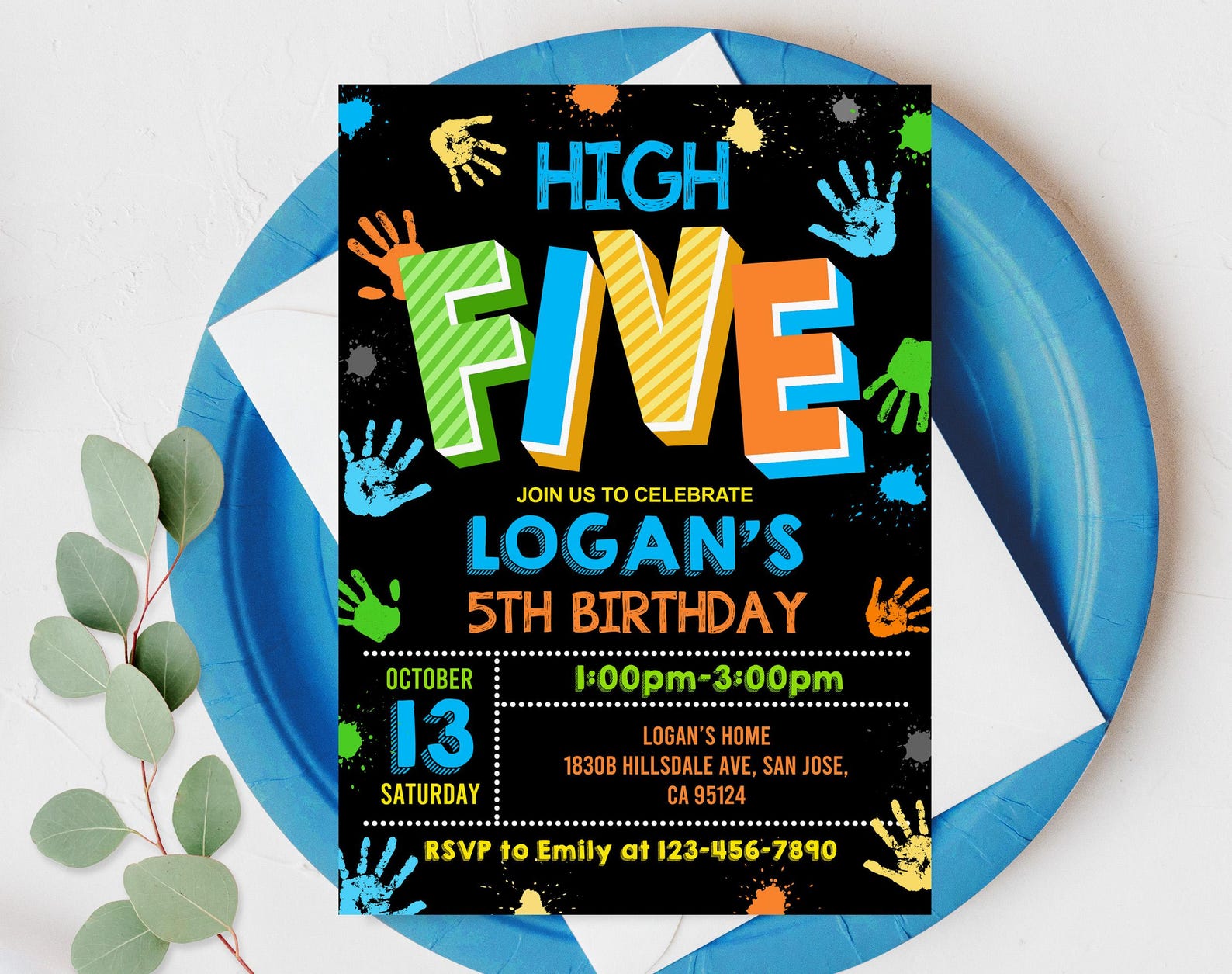 5th Birthday Invitation: High Five Theme - Editable Canva Bir539 - Etsy