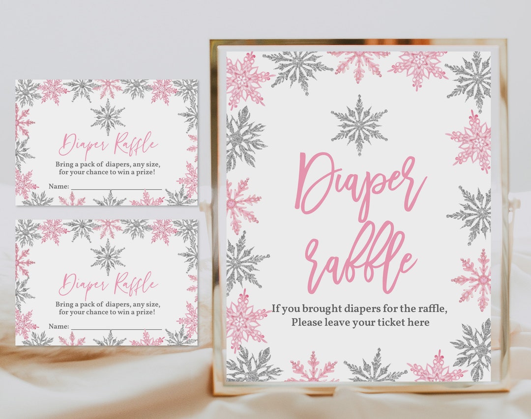 Snowflake Diaper Raffle Sign Ticket Baby Shower Diaper Raffle Sign Card ...