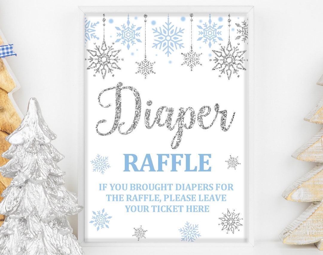 Winter Diaper Raffle Sign Winter Wonderland Blue Silver Snowflake Boy ...