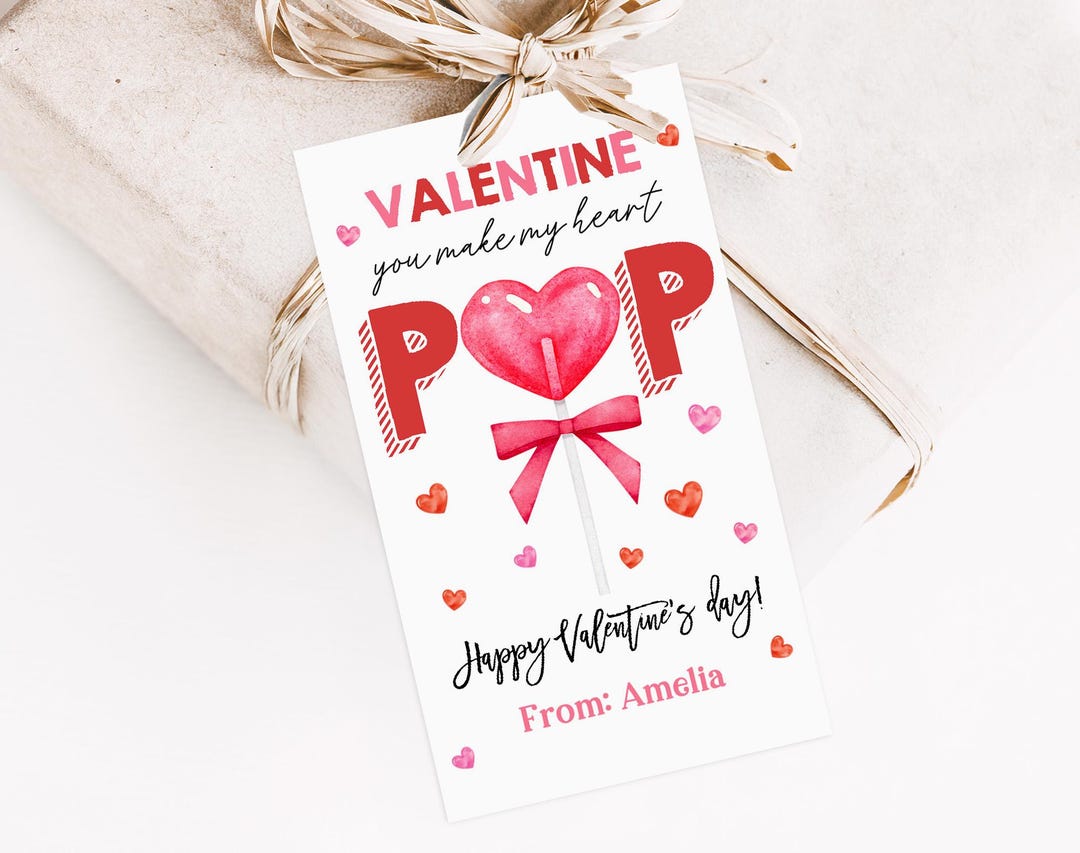 Lollipop Valentine Tag Candy Sucker School Classroom Treat Tags ...
