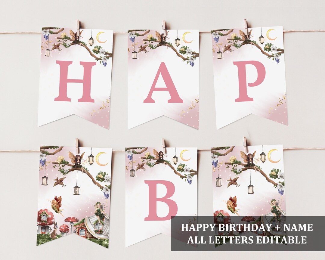 Editable Fairy Birthday Banner Boho Floral 1st Birthday Banner Happy ...