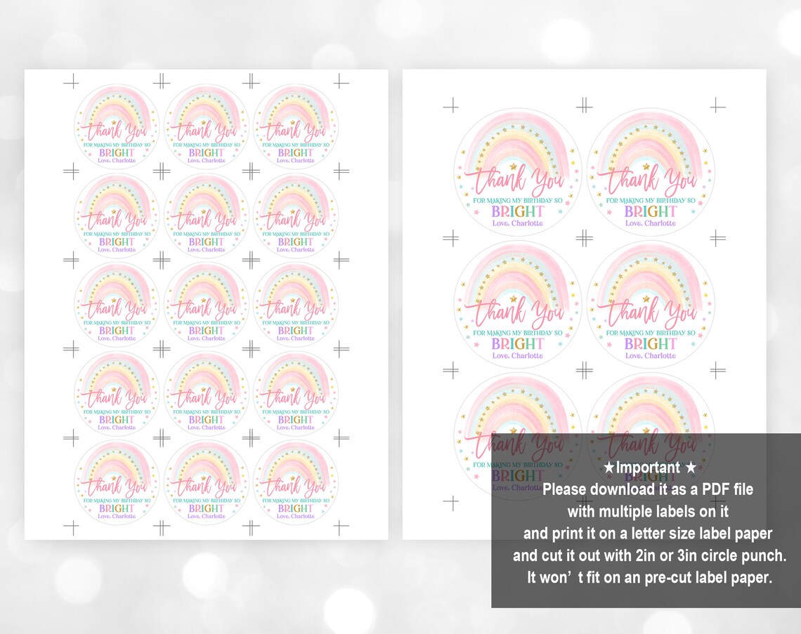 Rainbow Birthday Label Pastel Rainbow Favor Round Sticker - Etsy