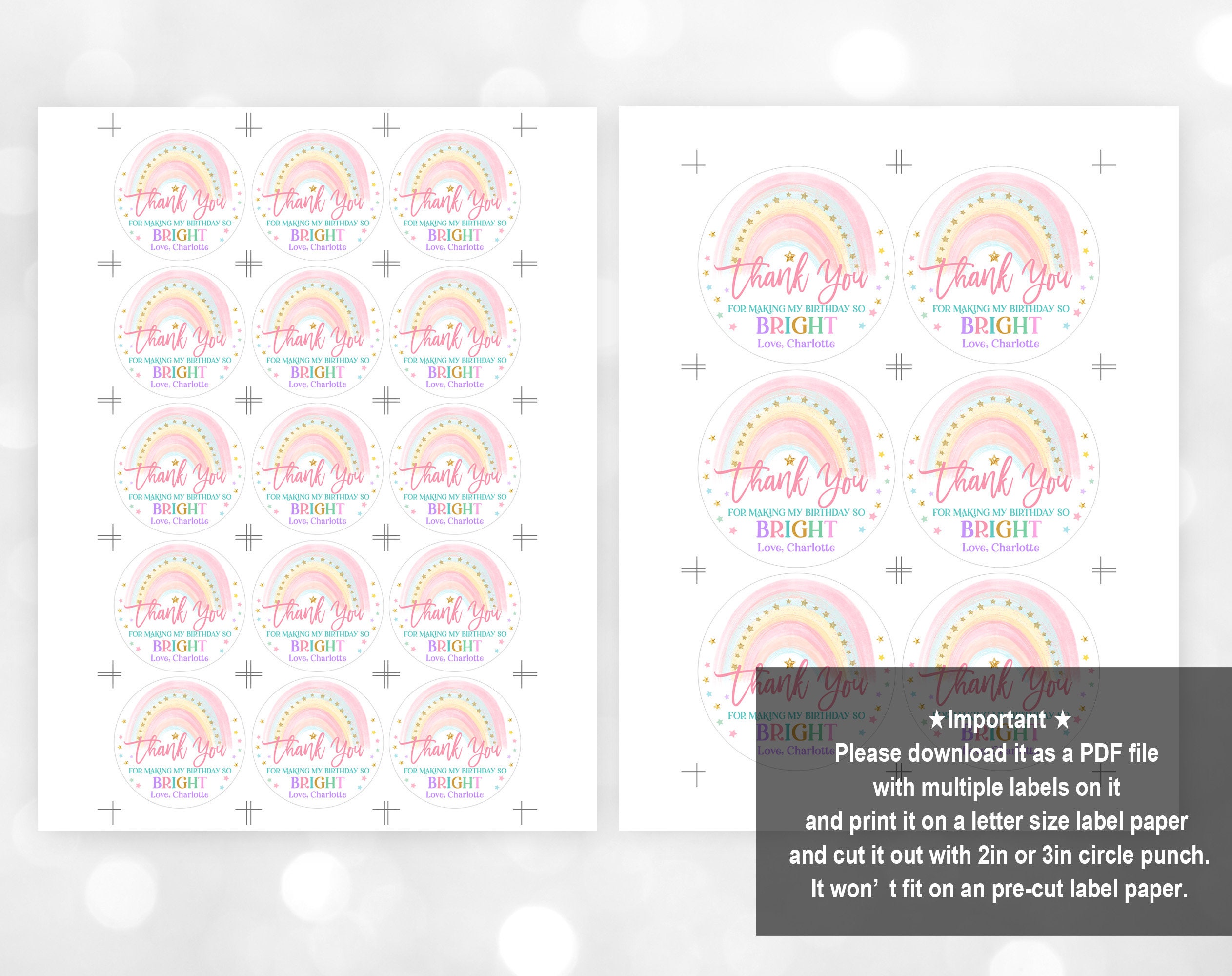 Rainbow Birthday Label Pastel Rainbow Favor Round Sticker - Etsy