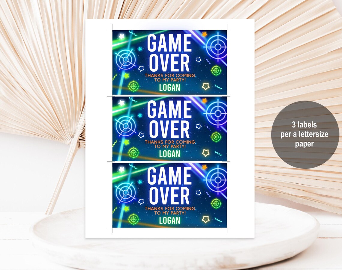 Laser Tag Party Favor Labels Neon Glow (editable Birthday Thank You ...