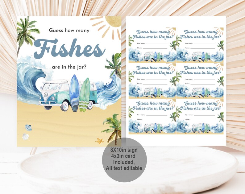 Baby Shower Guessing Game: Surf Theme - Editable Printable Cards Bab187 ...