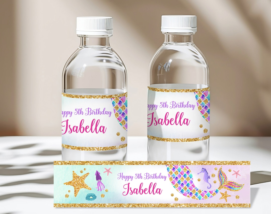 Mermaid Waterbottle Label Mermaid Birthday Label Download EDITABLE Bir9 ...