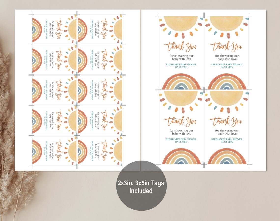 Boho Sunshine Rainbow Baby Shower Tag Thank You Favor Tag Here - Etsy