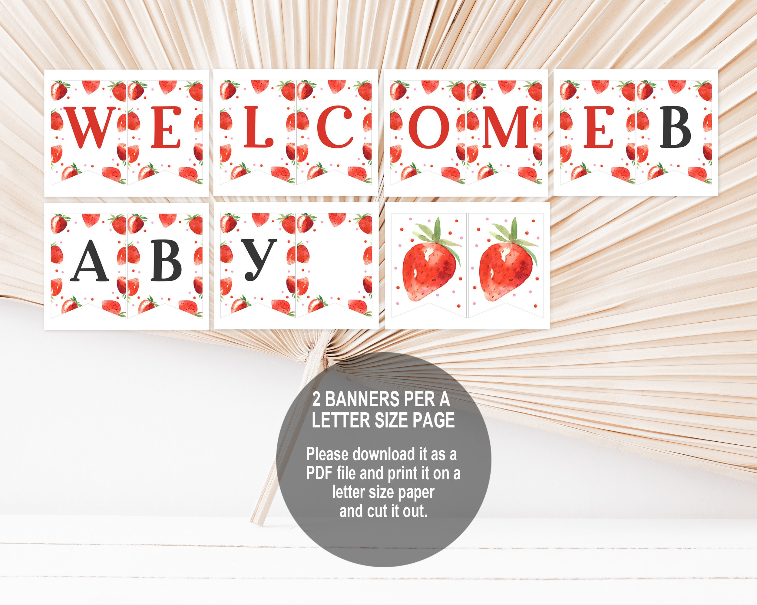 Baby Shower Banner: Strawberry Party Bunting - Editable, Printable ...