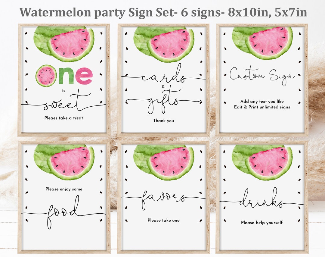 Watermelon Birthday Table Sign Set Pink Watermelon First Birthday ...