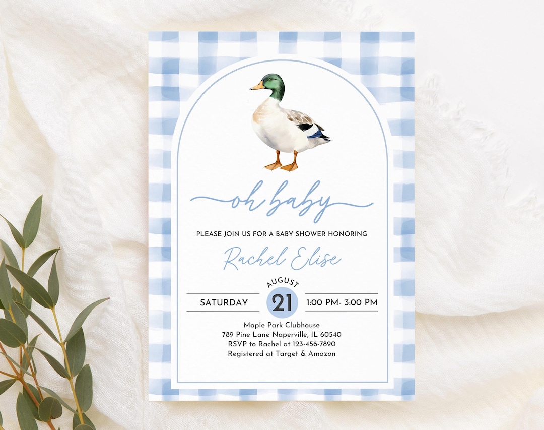 Duck Baby Shower Invitation Duck Invitation Template Cute Mallard Duck ...