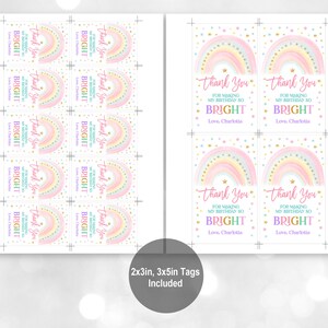 Rainbow Birthday Thank You Tag Pastel Rainbow Party Gift Tag Rainbow ...