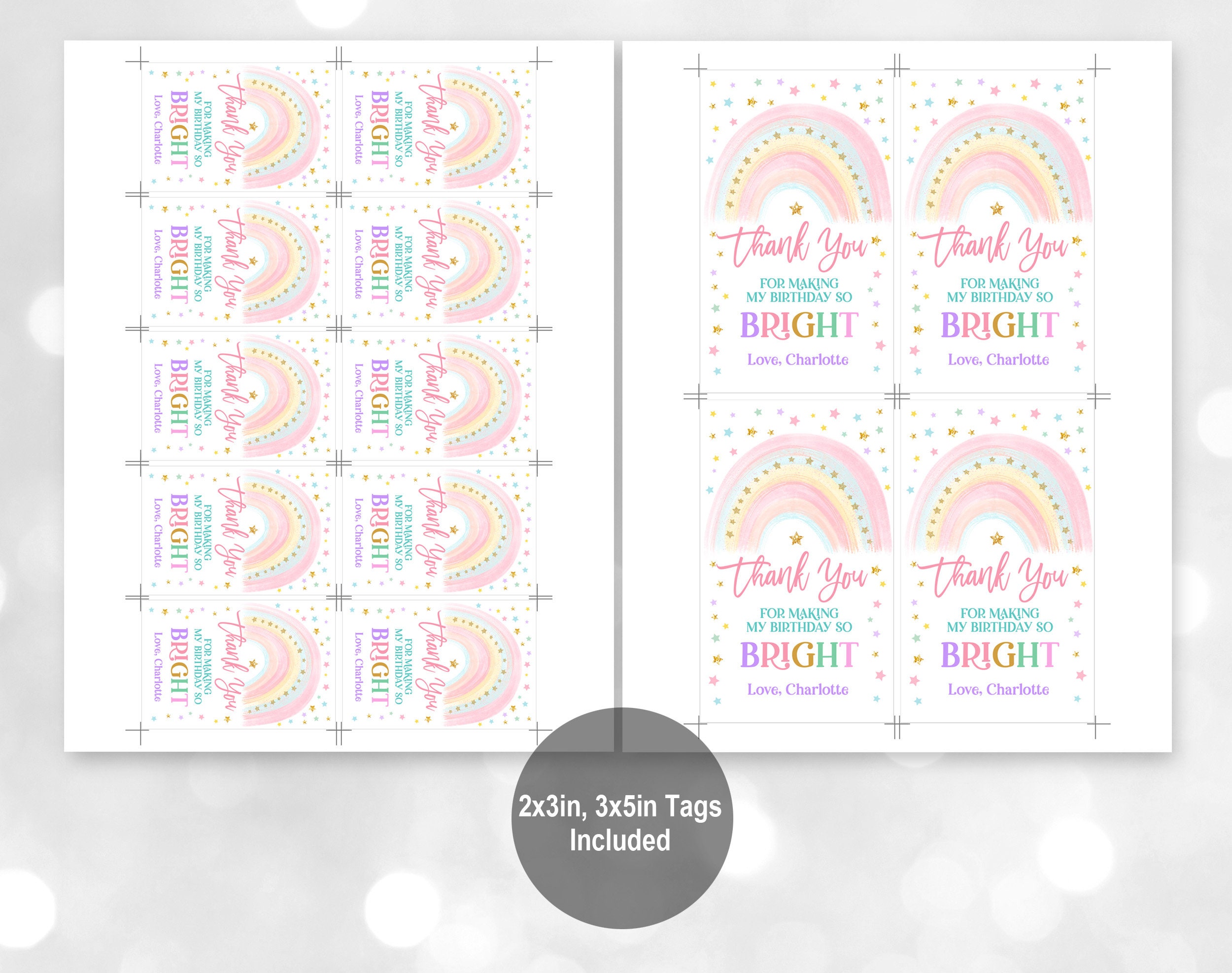Rainbow Birthday Thank You Tag Pastel Rainbow Party Gift Tag - Etsy Canada