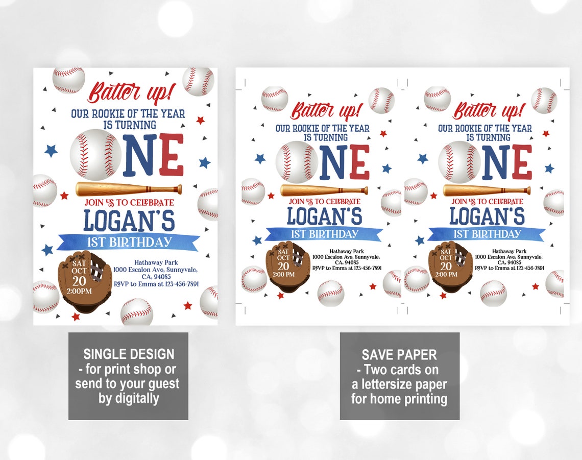 Baseball Birthday Invitation Sports Invite Swing on Over - Etsy