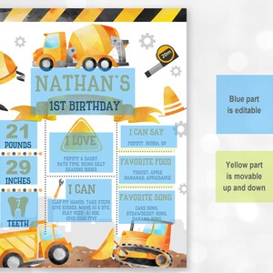Construction Birthday Milestone Poster Boy 1st Birthday Poster ...