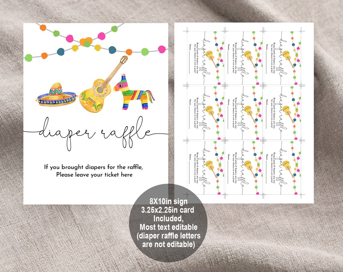 Diaper Raffle Ticket: Fiesta Baby Shower - Editable, Mexican Taco Theme ...