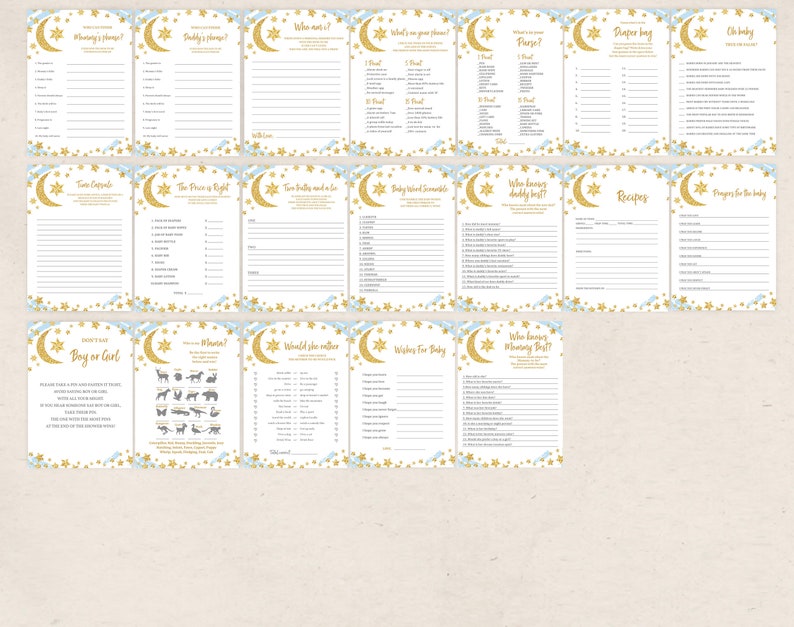 Baby Shower Game Set: Twinkle Twinkle Little Star Theme (blue Gold ...