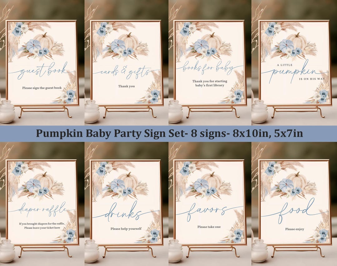 Pumpkin Baby Shower Table Sign Set Boho Pampas Grass Sign Bundle ...
