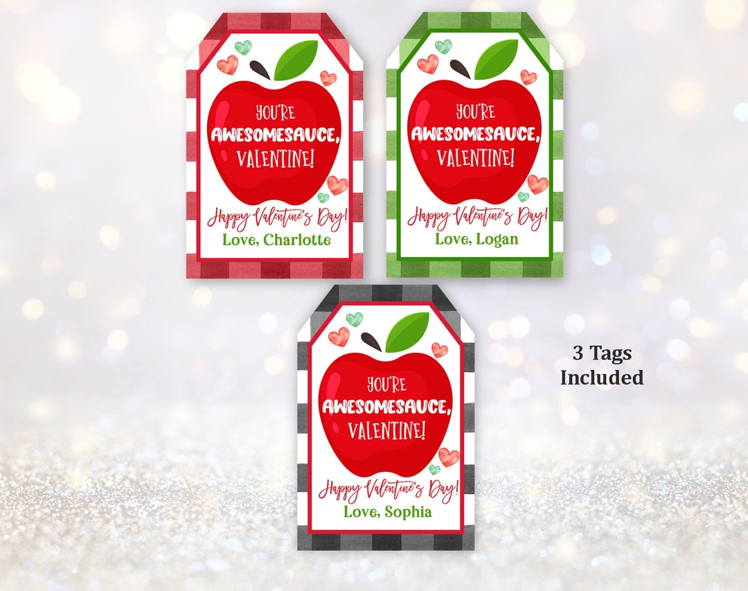 Valentines Applesauce Tag Valentines Day Card Kids Classroom School ...