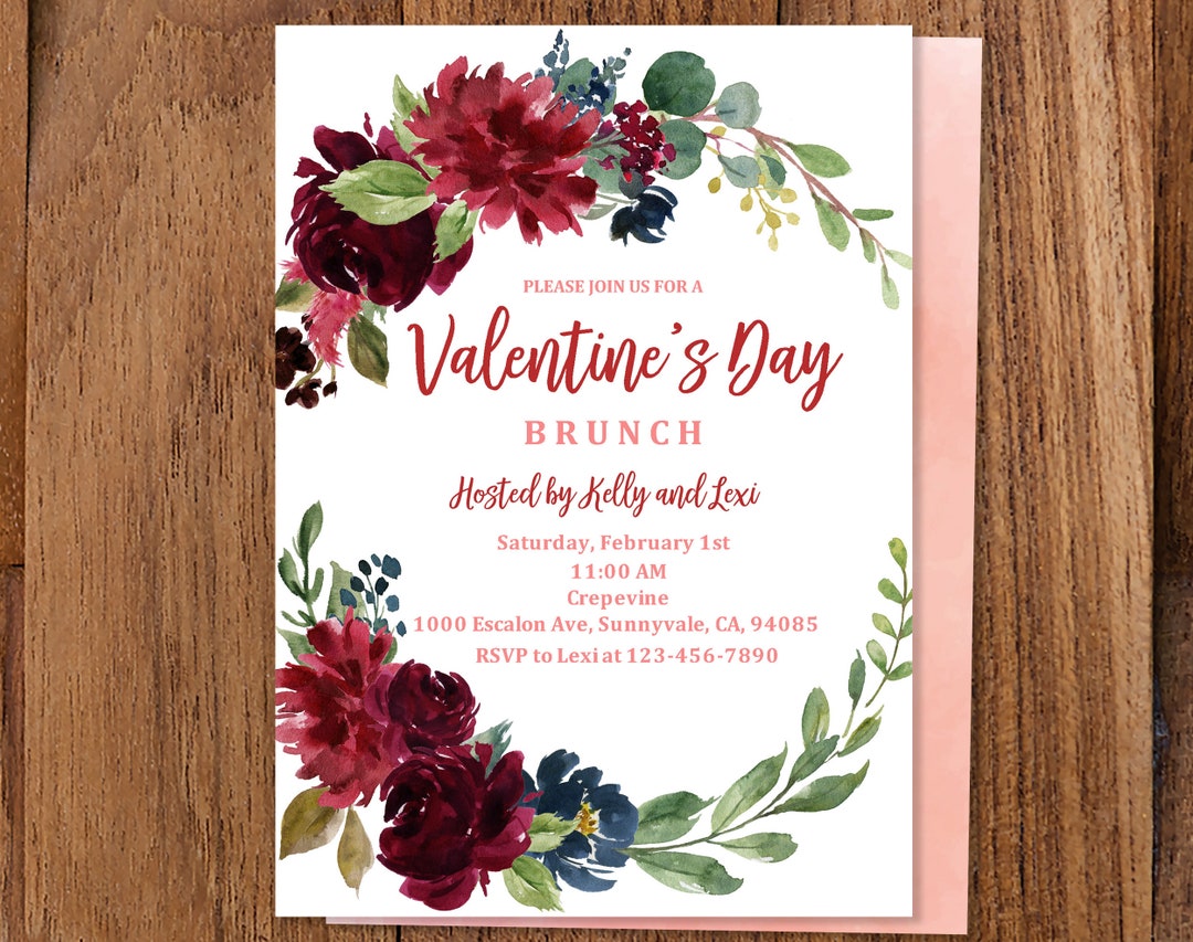 Floral Valentine's Day Brunch Invitation: Editable Digital Download - Etsy
