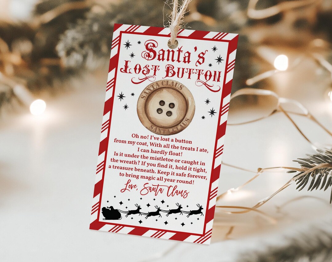 Santa's Lost Button Tag - Editable Christmas Eve Box Printable Sbt2 - Etsy