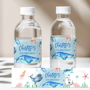 Sea Birthday Water Bottle Label Editable Ocean Party Decoration Water ...