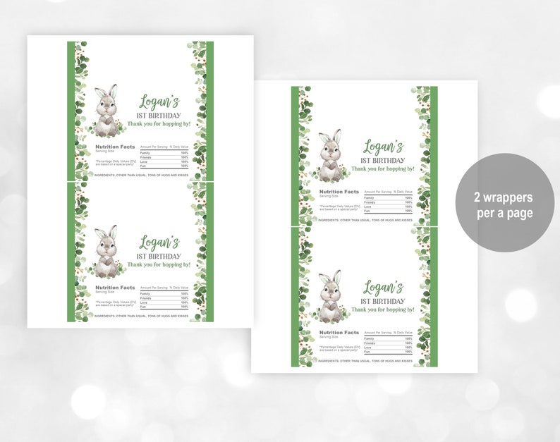 Bunny Birthday Candy Bar Wrapper Rabbit Chocolate Bar Label - Etsy