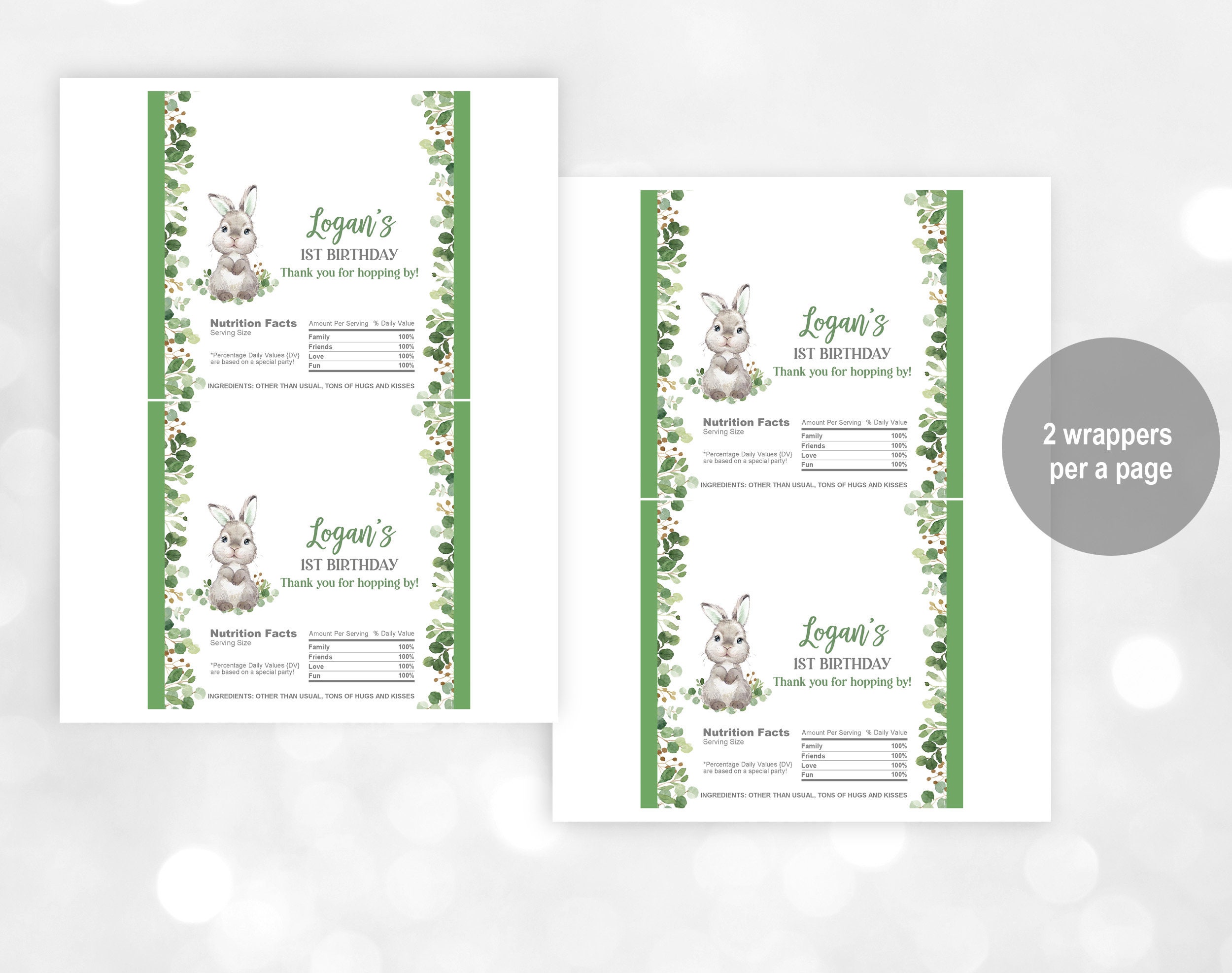 Bunny Birthday Candy Bar Wrapper Rabbit Chocolate Bar Label - Etsy