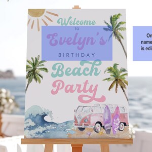 Beach Party Welcome Sign: Surfing Birthday Decor (digital Editable ...