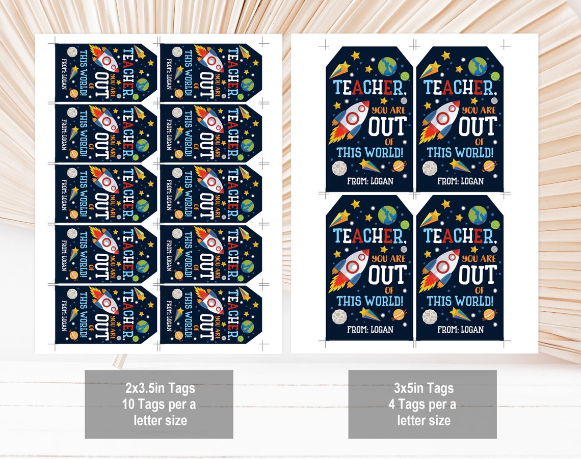 Teacher Appreciation Tags: Outer Space Theme - Editable Printable Est ...