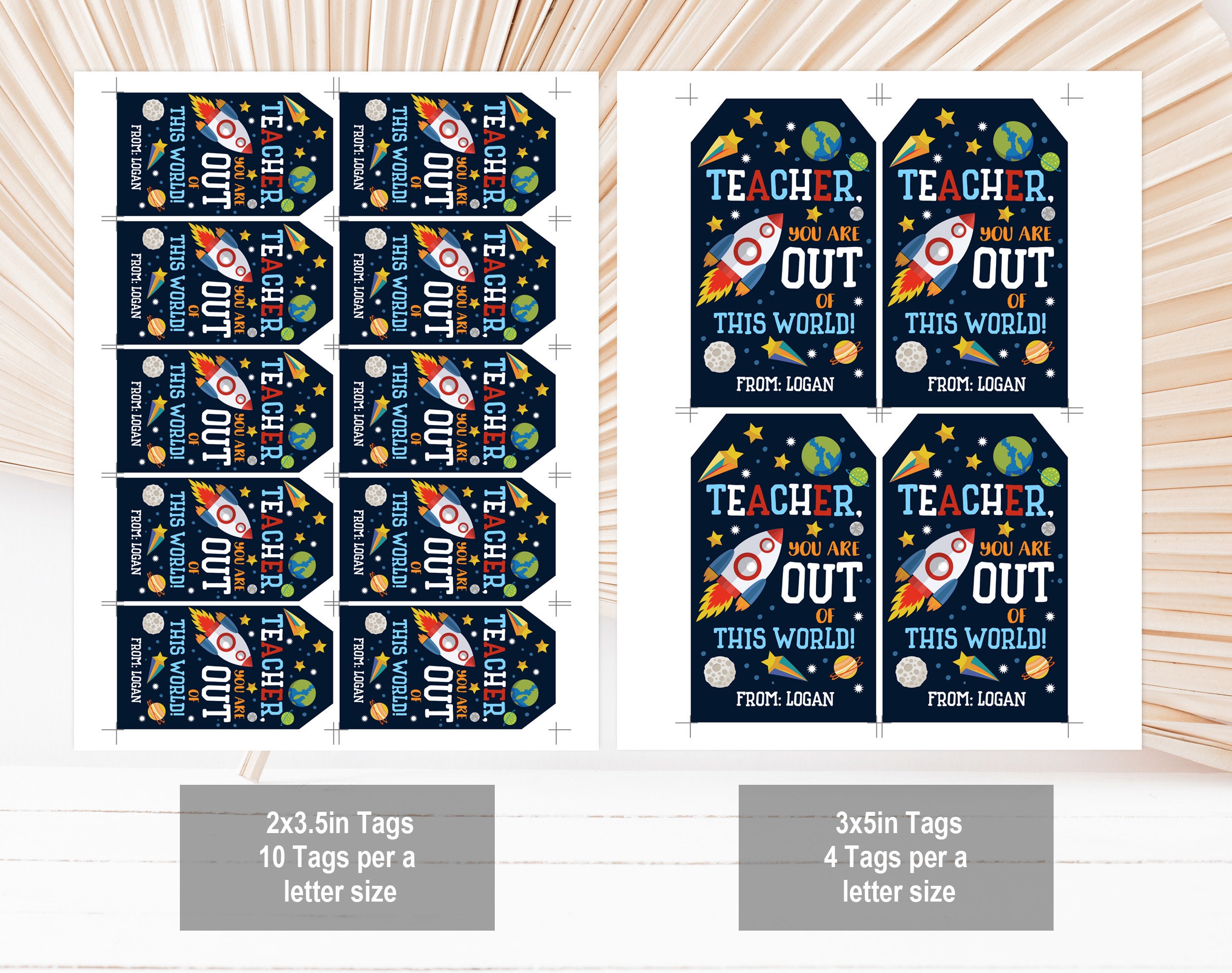 Teacher Appreciation Tags: Outer Space Theme - Editable Printable Est ...
