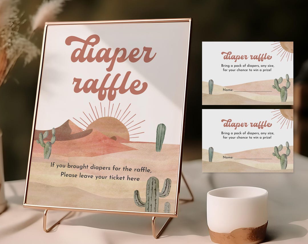 Editable Retro Sun Diaper Raffle Sign and Ticket Desert Boho Sunshine ...
