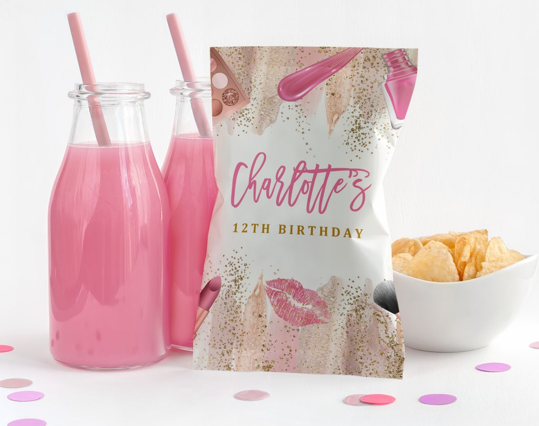 Editable Spa Birthday Chip Bag Spa Party Snack Treat Bag Glam Party ...