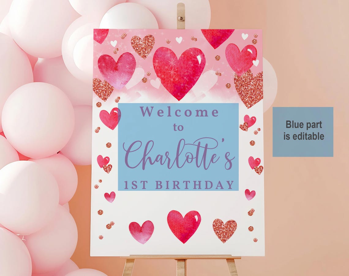 Valentine's Birthday Welcome Sign: Editable Pink Rose Gold Bir104 - Etsy