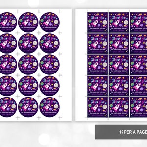 Outer Space Favor Sticker Favor Tag Astronaut Party Label Round Square ...