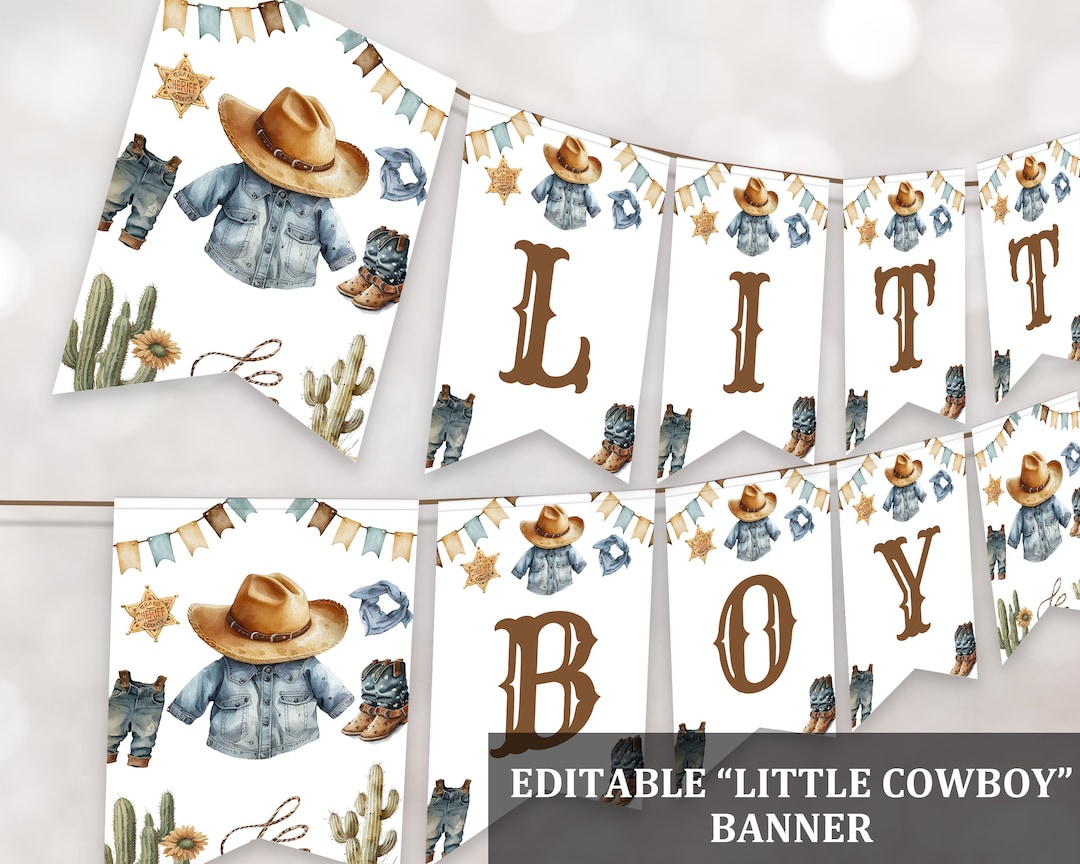 Little Cowboy Baby Shower Banner Printable Western Wild Boy Shower ...