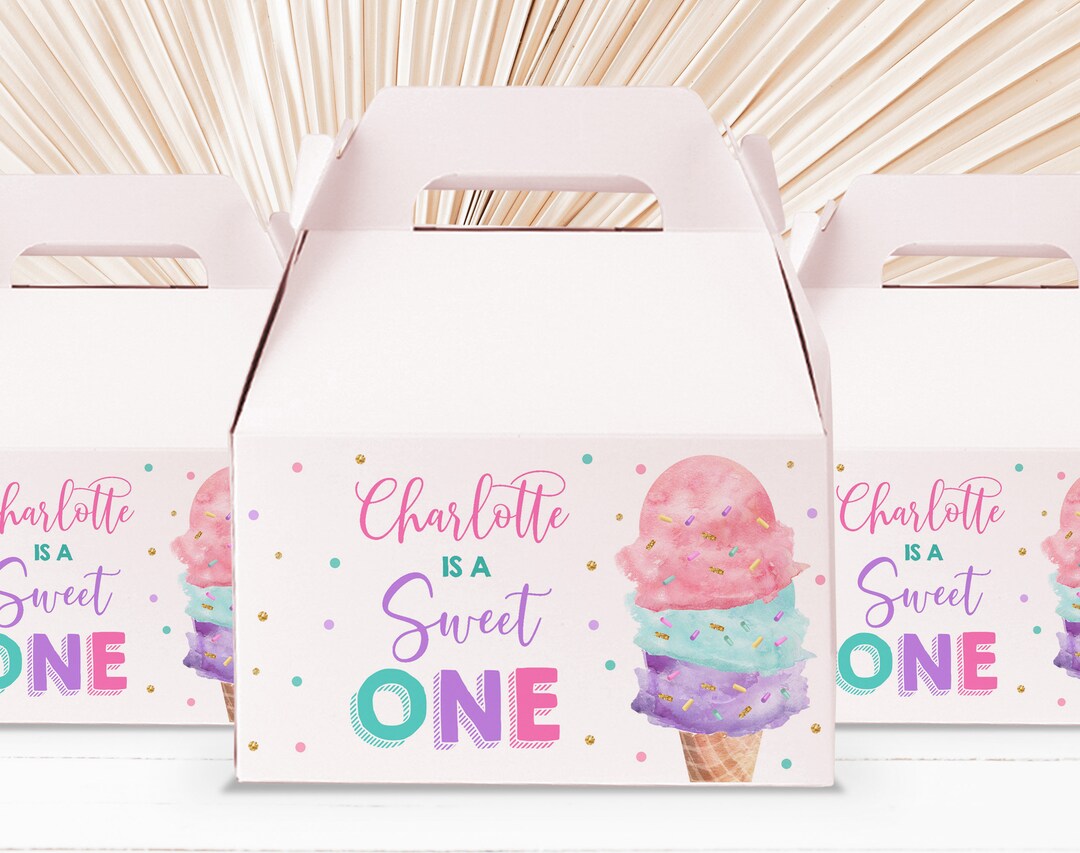 Editable Ice Cream Gable Box Labels: Birthday Party Colors (pink Purple ...