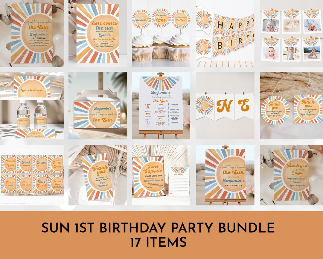 Sun Birthday Invitation Bundle First Trip Around the Sun Editable ...