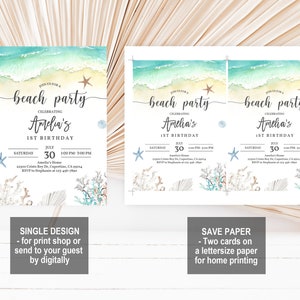 Beach Party Birthday Invitation Ocean Birthday Invitation Template ...