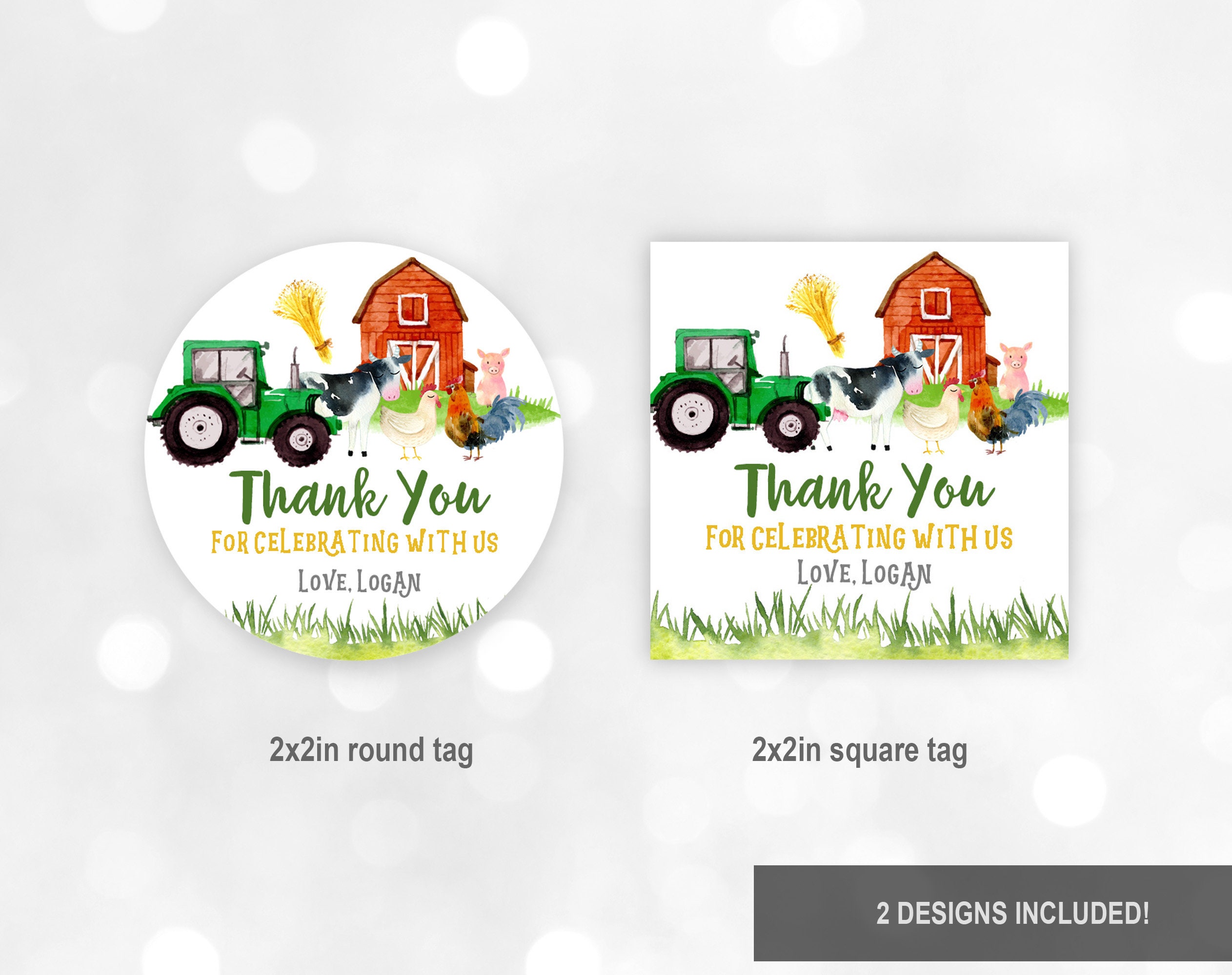 Tractor favor tag Sticker / Farm round square Included/ | Etsy