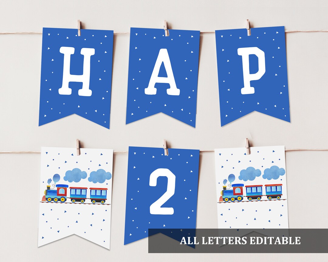 Train Birthday Banner Train Party Banner Birthday Boy Blue Red Train ...